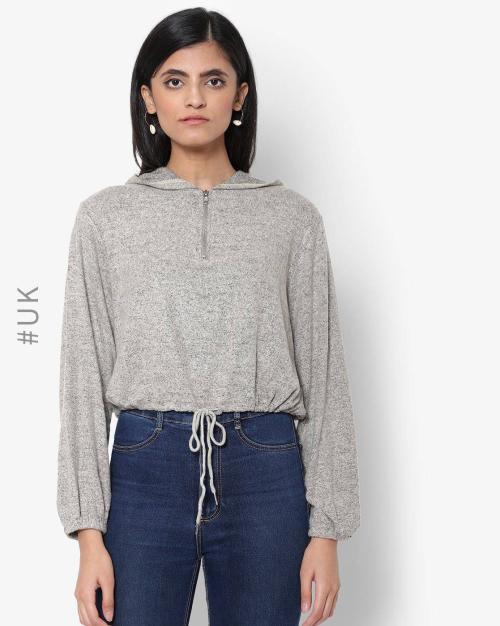 Buy Heathered Hoodie with Drawstring Waist Online at Best Prices in ...