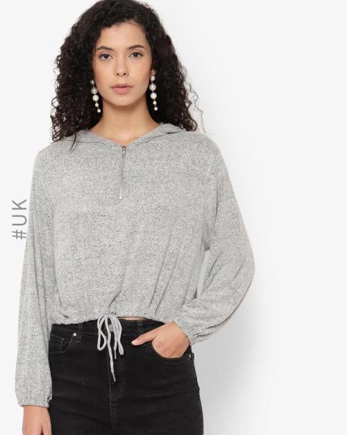 Buy Heathered Hoodie with Tie-Up Hemline Online at Best Prices in India ...