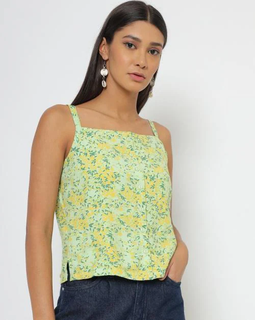 Buy Leaf Print Strappy Button-Down Top Online at Best Prices in India ...