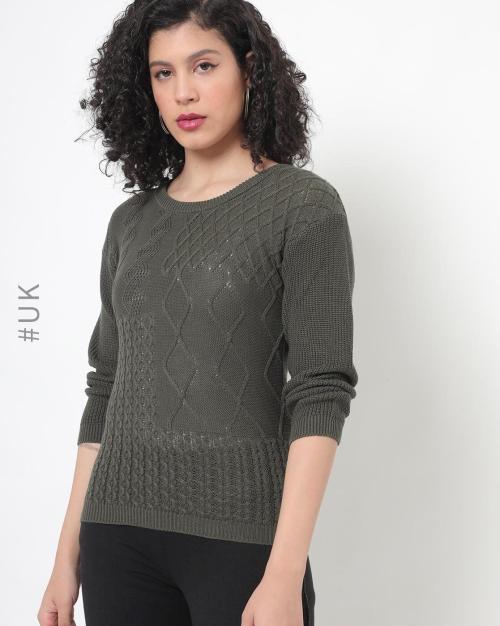 Buy Patterned-Knit Round-Neck Pullover Online at Best Prices in India ...