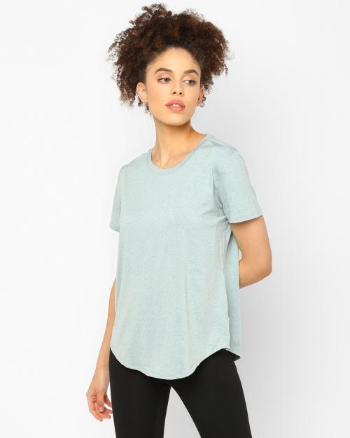 Buy Heathered Round-Neck Top with Curved Hemline Online at Best Prices ...