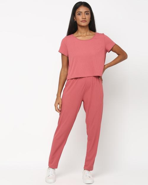 Buy Ribbed Lounge Top with Pyjamas Online at Best Prices in India ...