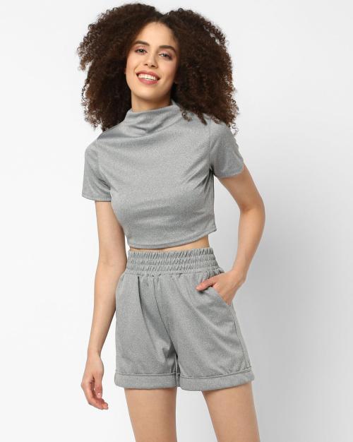 Buy Grindle High-Neck Cropped T-shirt with Shorts Online at Best Prices ...