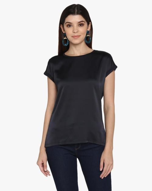 Buy Round-Neck Top with Roll-Up Tabs Online at Best Prices in India ...