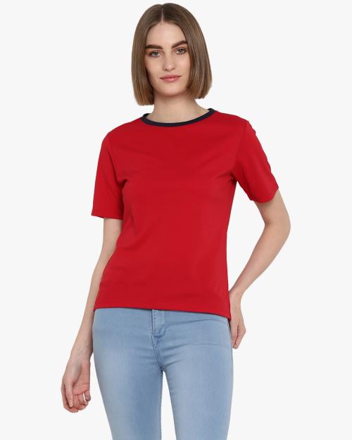 Buy Round-Neck Top with Contrast Hem Online at Best Prices in India ...