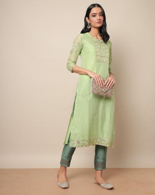 Buy Zari Embroidered Straight Chanderi Kurta Online at Best Prices in ...