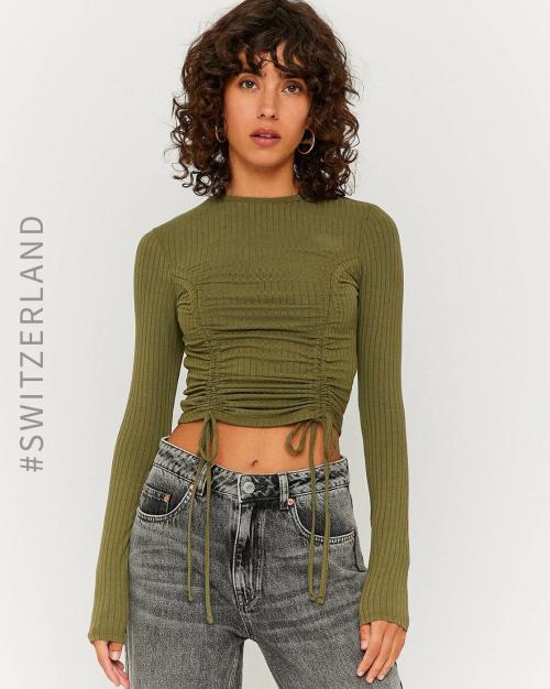 Buy Ribbed Panelled Round-Neck Pullover with Tie-Ups Online at Best ...