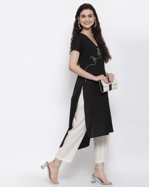 Buy V-neck Straight Kurta with Step Hemline Online at Best Prices in ...