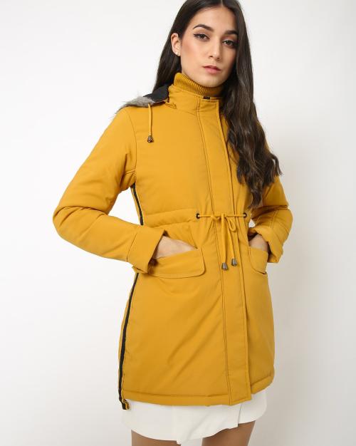 Buy High-Neck Jacket with Detachable Fur-Line Hood Online at Best ...