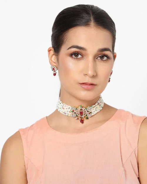 Buy Beaded Choker Necklace & Earrings Set - TR-D-143 Online at Best ...