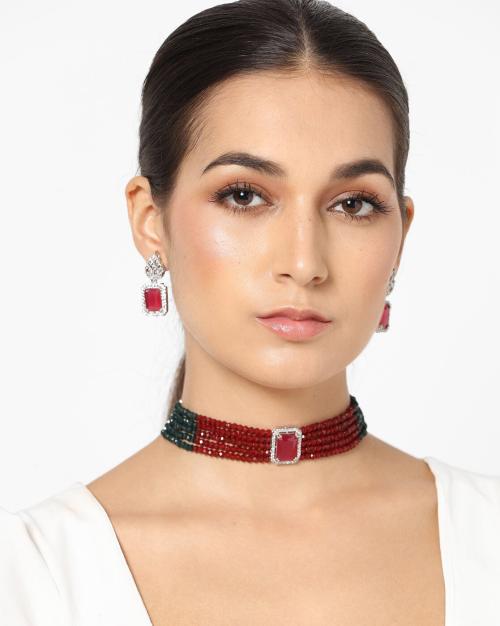 Buy Beaded Choker Necklace & Earrings Set - TR-D-168 Online at Best ...