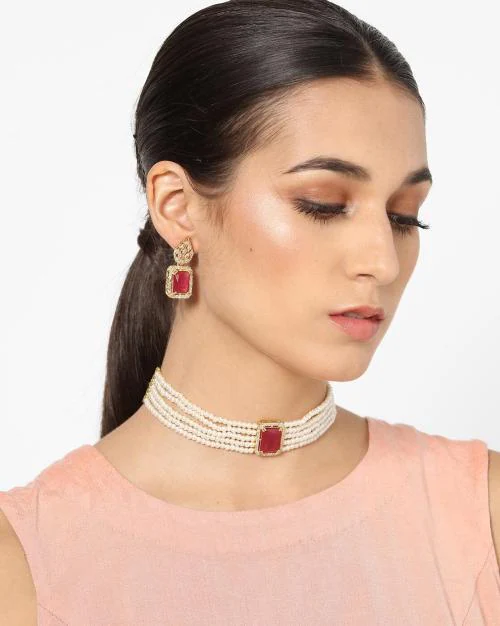 Buy Beaded Choker Necklace & Earrings Set - TR-D-174 Online at Best ...