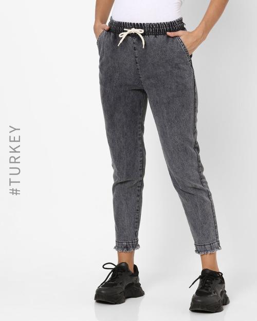 Buy Washed Slim Fit Jeans with Drawstring Waist Online at Best Prices ...