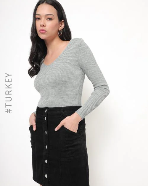 Buy Ribbed V-neck Top Online at Best Prices in India - JioMart.