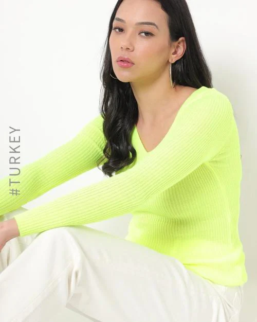 Buy Ribbed V-neck Top Online at Best Prices in India - JioMart.