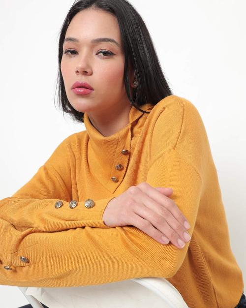 Textured Pullover with Drop-Shoulder Sleeves - JioMart