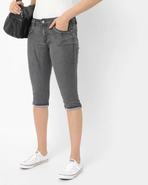 Buy Washed Slim Fit Denim Capris Online at Best Prices in India - JioMart.