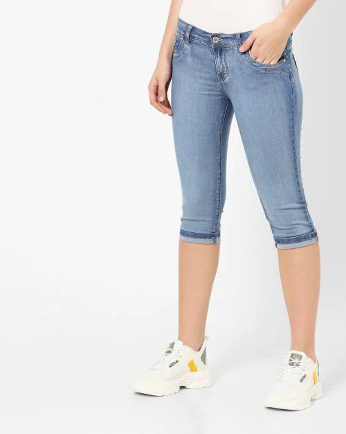 Buy Washed Slim Fit Denim Capris Online at Best Prices in India - JioMart.