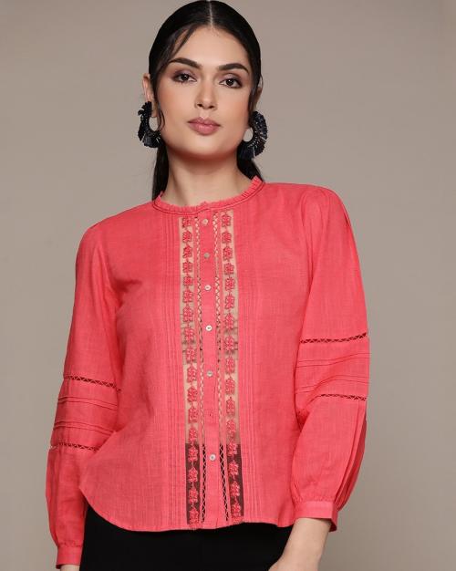 Buy Relaxed Fit Blouse Shirt with Lace Inserts Online at Best Prices in ...