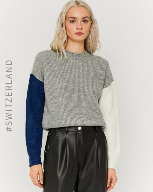 Buy Ribbed Round-Neck Pullover with Contrast Drop Shoulder Sleeves ...