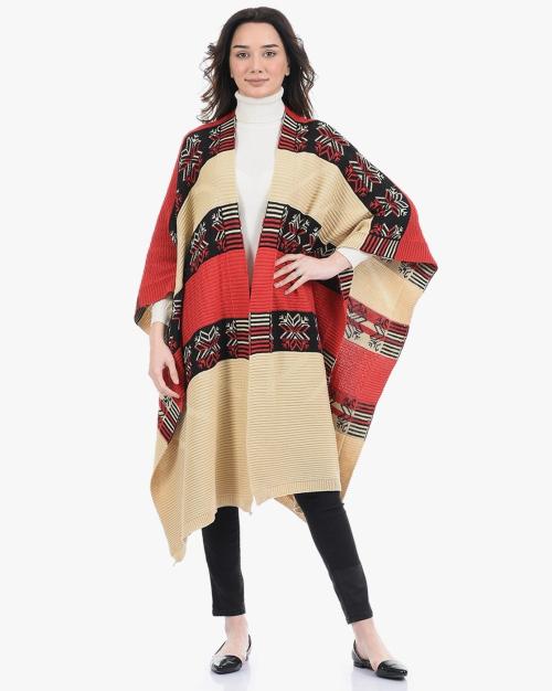 Buy Patterned-Knit Front-Open Cape Online at Best Prices in India ...