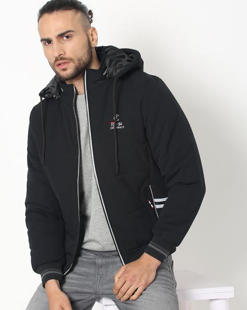 Buy Zip-Front Hooded Bomber Jacket with Insert Pocket Online at Best ...