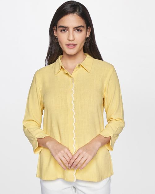 Buy Spread Collar Shirt with Scallop Trims Online at Best Prices in ...
