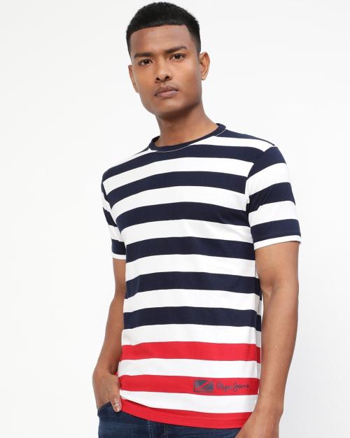 Buy Aadrian Colourblock Slim Fit Crew-Neck T-shirt Online at Best ...