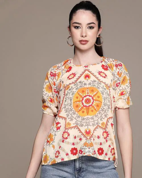 Buy Loose Fit Floral Print Top with Back Tie-Up Online at Best Prices ...