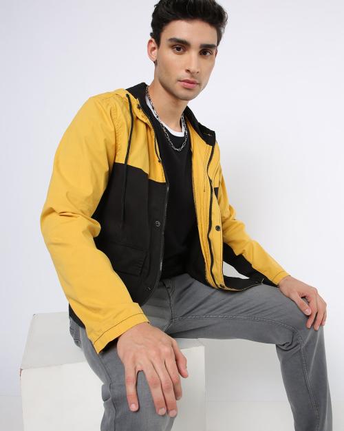 Buy Colourblock Hooded Jacket with Flap Pockets Online at Best Prices ...
