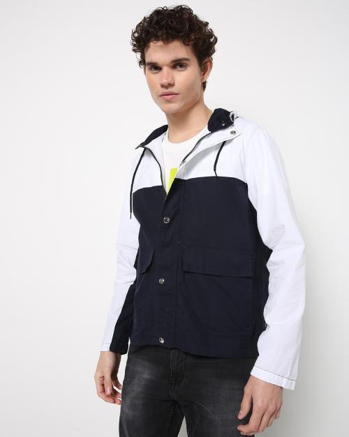 Buy Colourblock Hooded Jacket with Flap Pockets Online at Best Prices ...