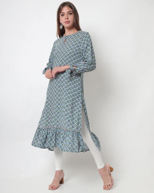 Buy Printed Kurta with Ruffled Hemline Online at Best Prices in India ...