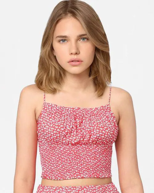 Buy Floral Print Slim Fit Cropped Tank Top Online at Best Prices in ...