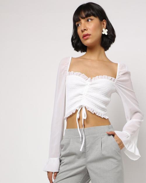 Shirring Ruched Crop Top - JioMart