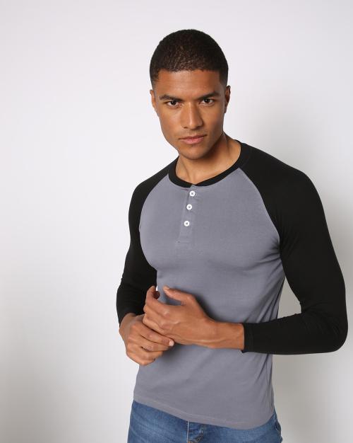 Buy Colourblock Henley-Neck T-shirt Online at Best Prices in India ...