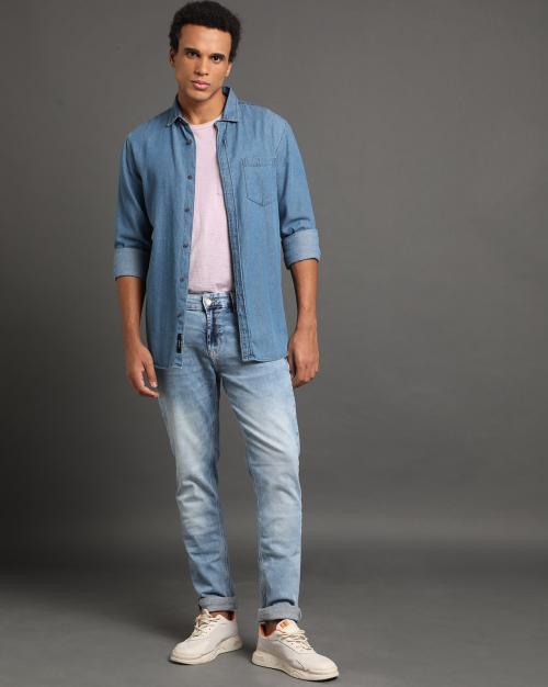 Buy Men Low-Rise Mid-Wash Skinny Fit Jeans Online at Best Prices in ...