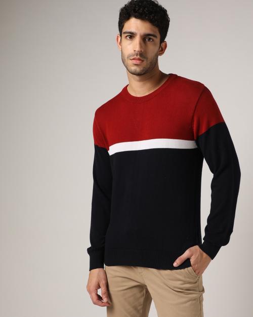 Buy Colourblock Crew-Neck Pullover Online at Best Prices in India ...