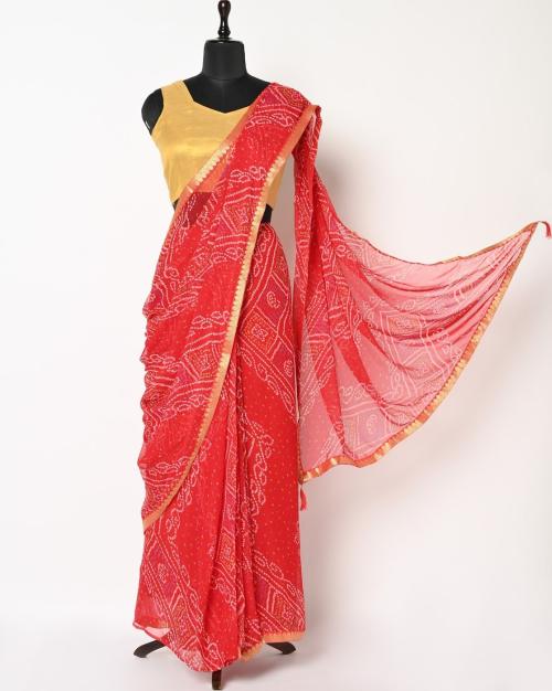 Buy Bandini Print Saree with Contrast Border Online at Best Prices in ...