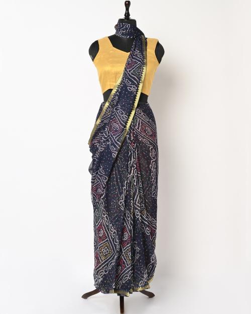 Buy Bandini Print Saree with Contrast Border Online at Best Prices in ...