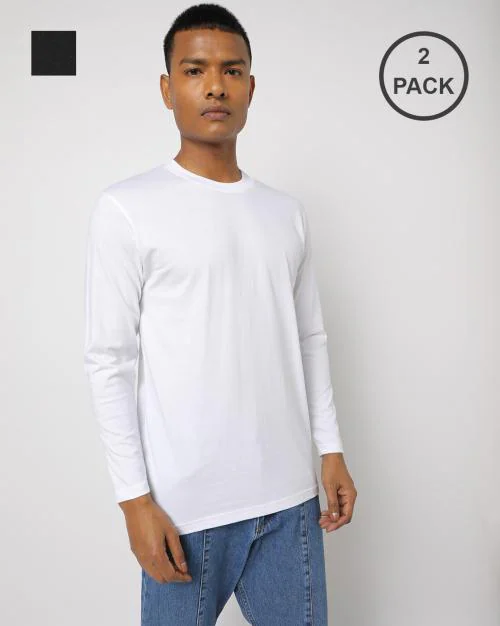 Buy Pack of 2 Crew-Neck Cotton T-shirts Online at Best Prices in India ...