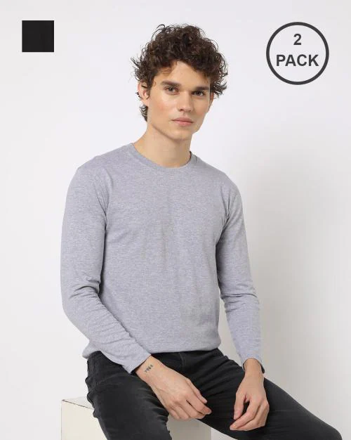 Buy Pack of 2 Crew-Neck Cotton T-shirts Online at Best Prices in India ...