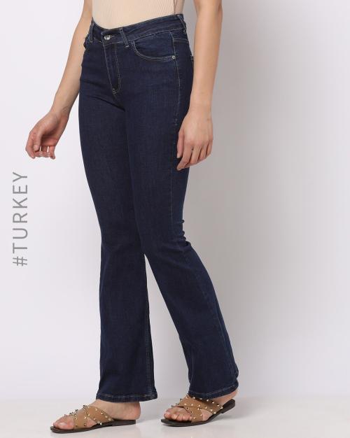 Buy Flared Jeans with 5-pocket Styling Online at Best Prices in India ...