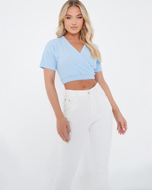 Ribbed Wrap-Front Crop Top - JioMart