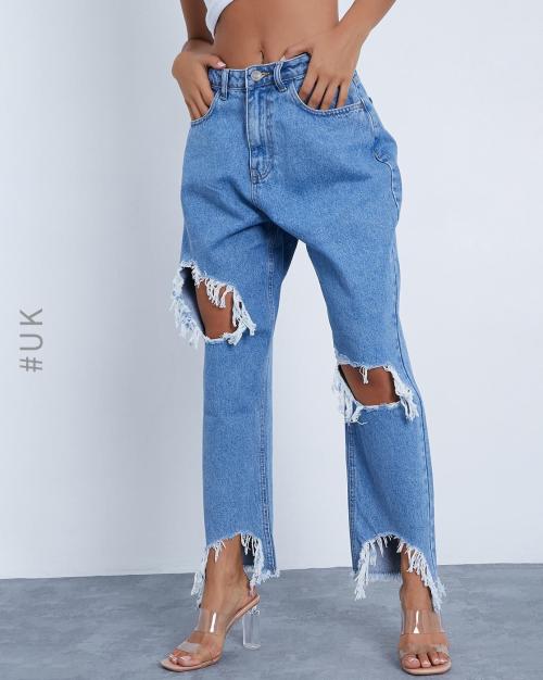 Heavily Distressed Relaxed Jeans - JioMart