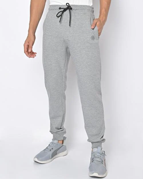 Buy Men Heathered Joggers with Elasticated Drawstring Waist Online at ...