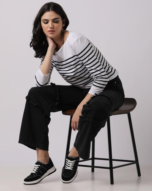 Buy Striped Round-Neck Full Sleeve T-Shirt Online at Best Prices in ...