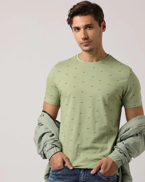 Buy Micro Print Slim Fit Crew-Neck T-Shirt Online at Best Prices in ...