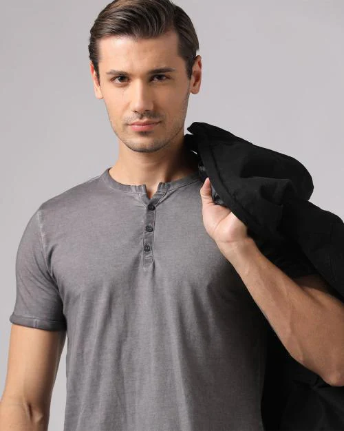 Buy Heathered Slim Fit Henley T-Shirt Online at Best Prices in India ...