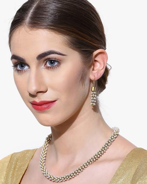 Buy South Indian Style Pearl Beaded Necklace Set -ZPFK13830 Online at Best Prices in India ...
