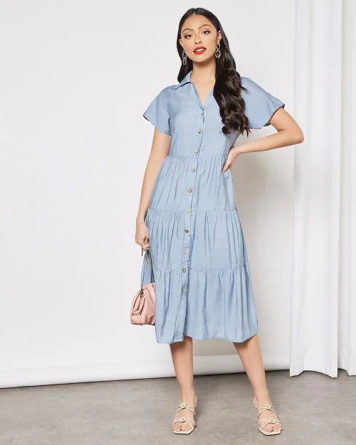 Button-Down Tiered Dress - JioMart